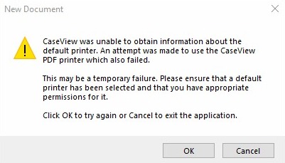 Could not obtain information about the default printer' error message