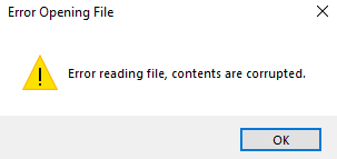 Error reading file, contents are corrupted - Error Opening File