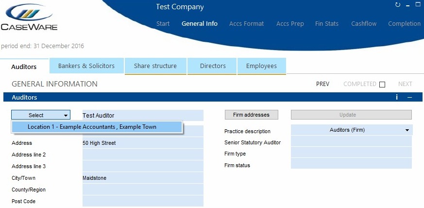 How to set the Accountant and Auditor firm names and addresses