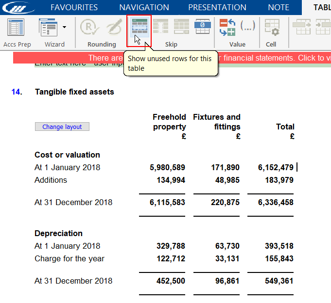 Disclosing Prior Year Adjustment on the Asset Notes