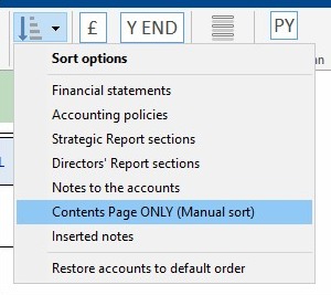 How to sort the rows on the Contents Page