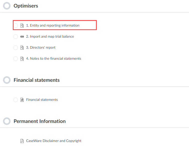 Optimiser 1: Entity and Reporting Information Overview