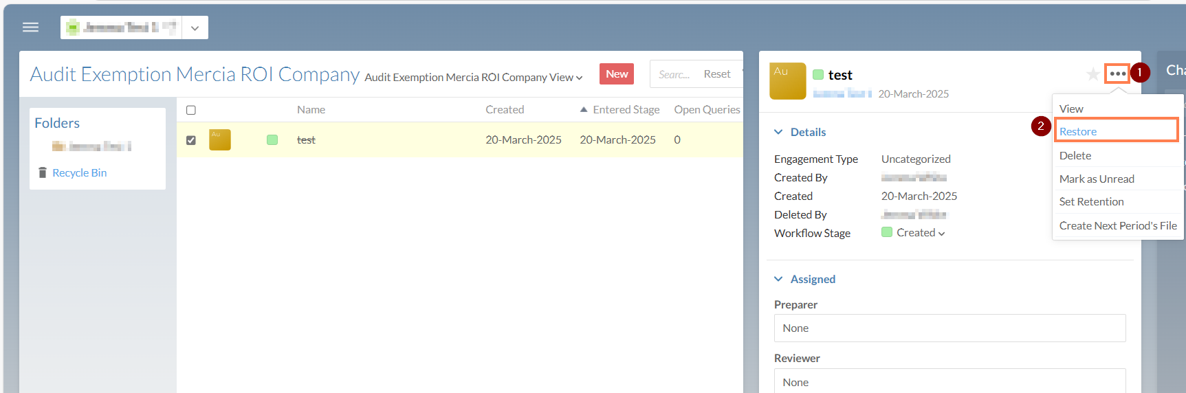 How to use the Recycle Bin in Caseware Cloud