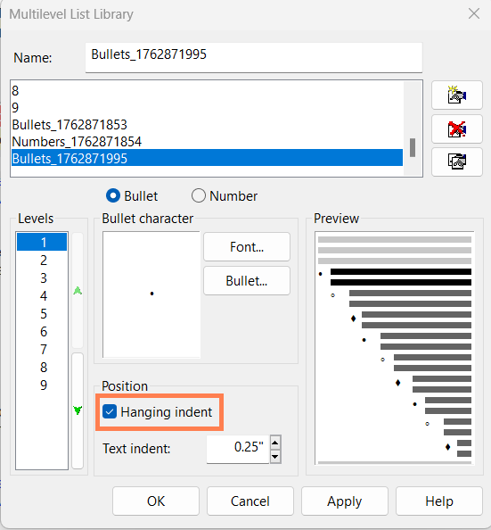 Setting the alignment of bullet point text